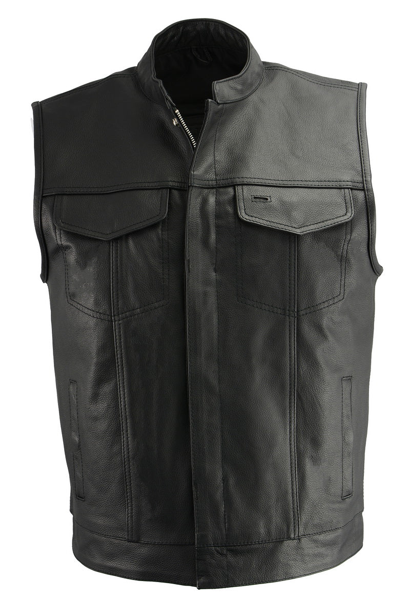 M Boss Motorcycle Apparel BOS13509 Men's Black Leather Club Style Vest ...