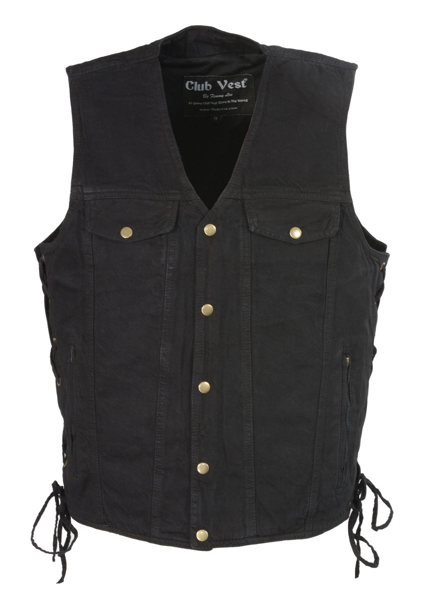 Club Vest CVM1360 Men's Classic Side Lace Black Denim Motorcycle Vest ...