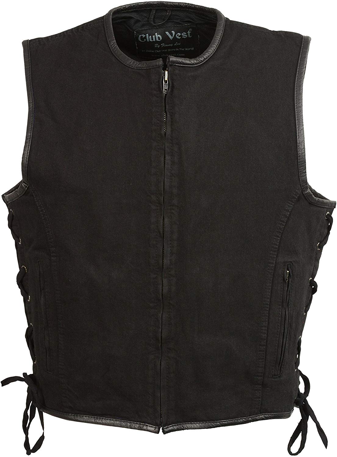 Club Vest CVM3039 Men's Black Denim Motorcycle Rider Vest with Leather ...