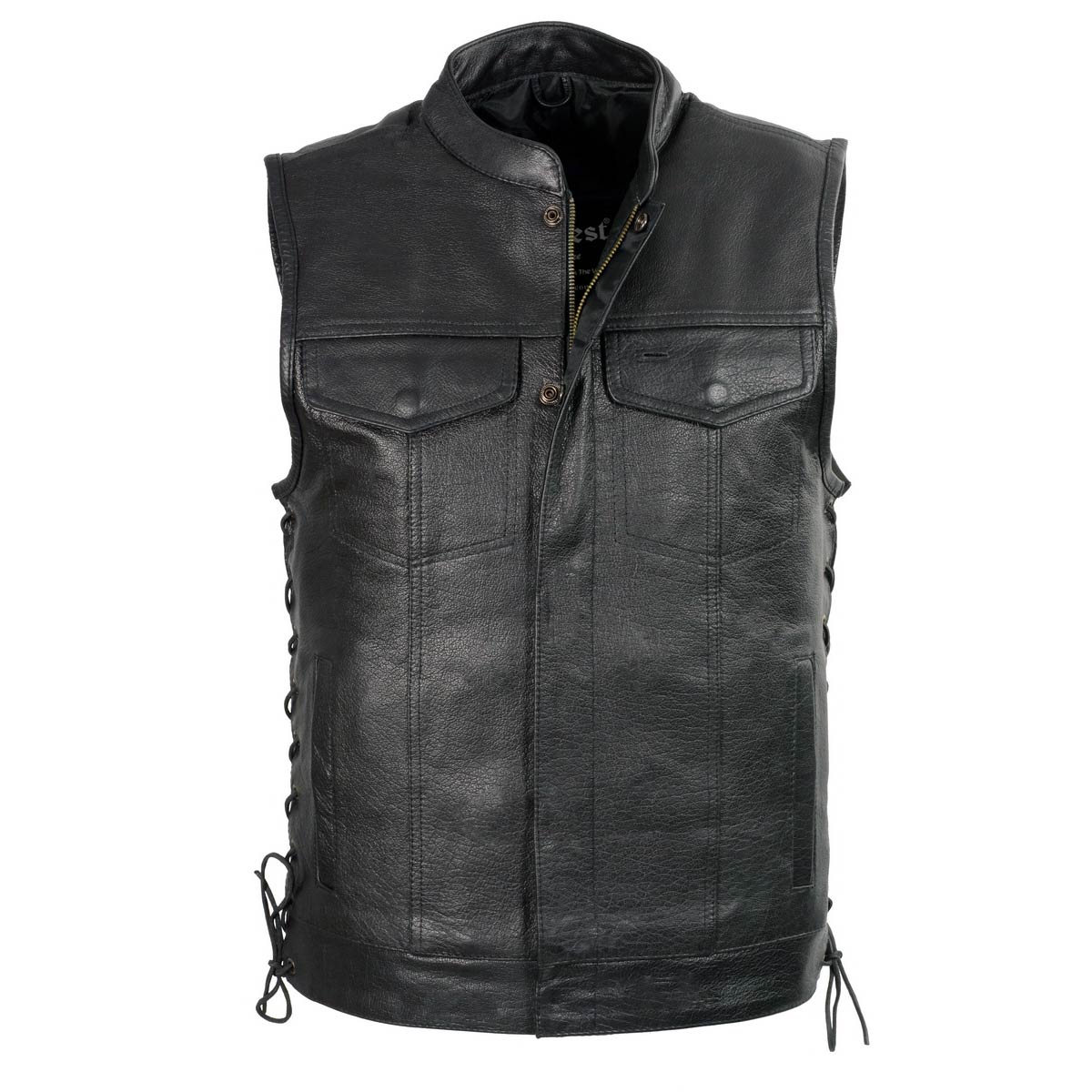 Club Vest CVM3712 Men’s Black Side Lace Leather Vest with Seamless ...