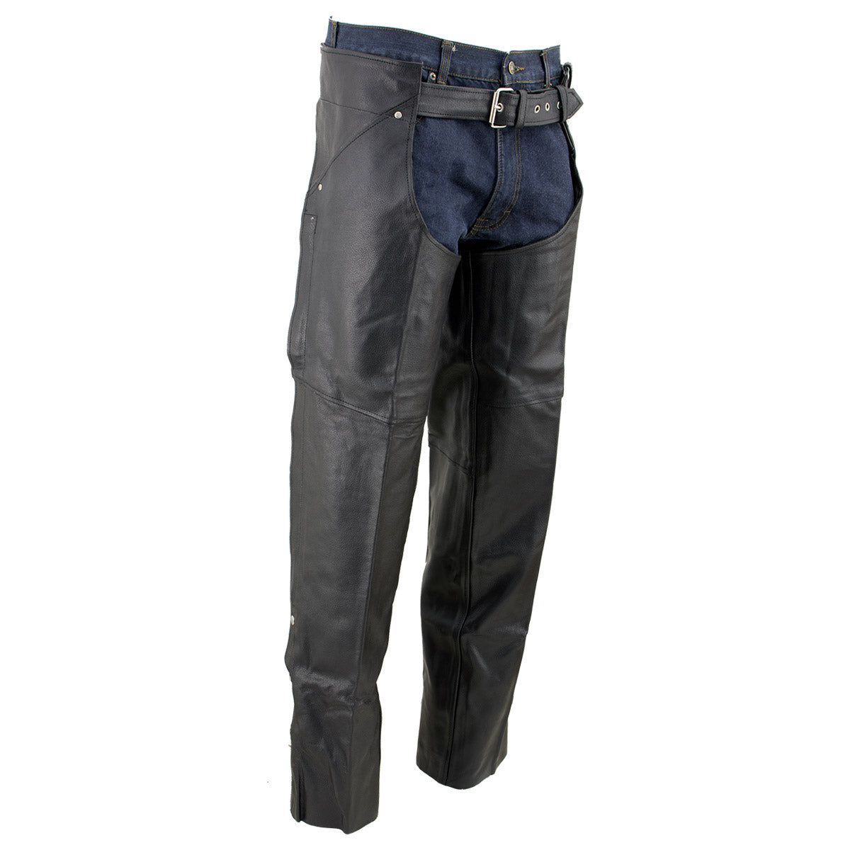 Genuine Leather EL1153 Unisex Black Classic Motorcycle Leather Chaps ...