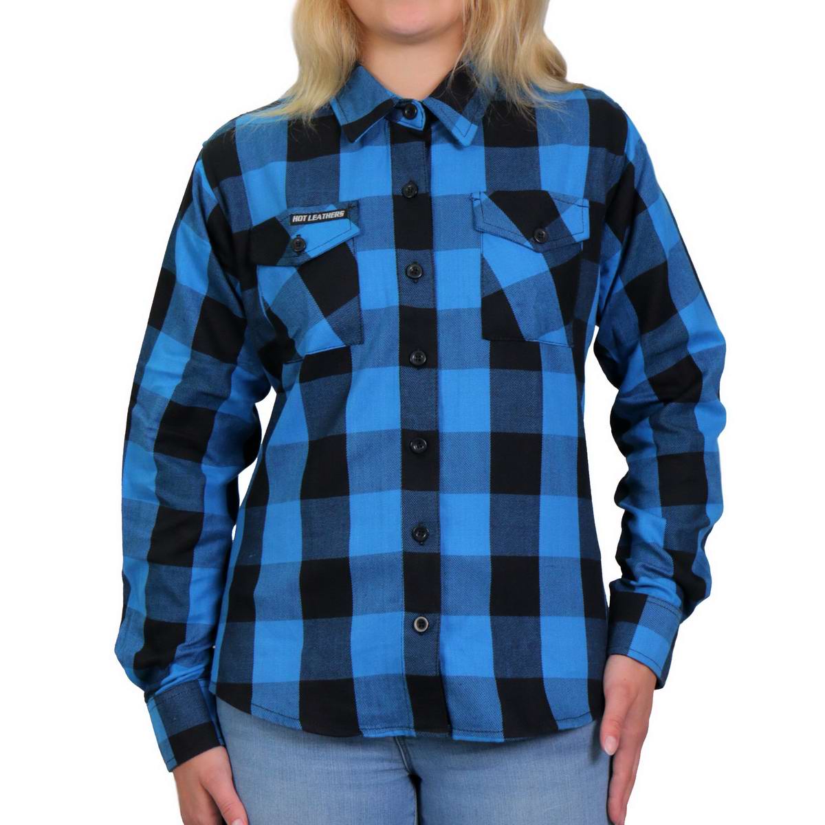 Hot Leathers FLL3004 Ladies Black and Aqua Long Sleeve Flannel ...