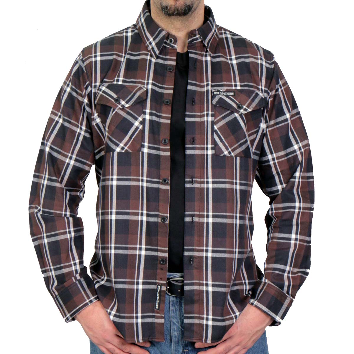 Hot Leathers FLM2008 Mens Brown Black and White Long Sleeve Flannel ...