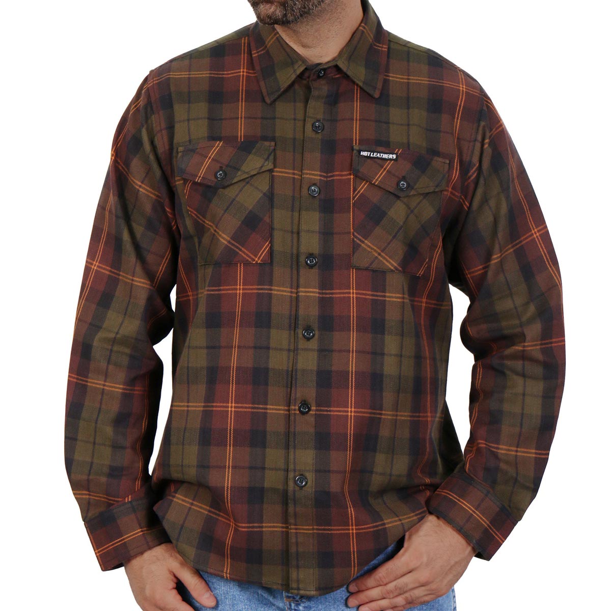 Hot Leathers FLM2040 Men's Green Orange and Brown Long Sleeve Flannel ...