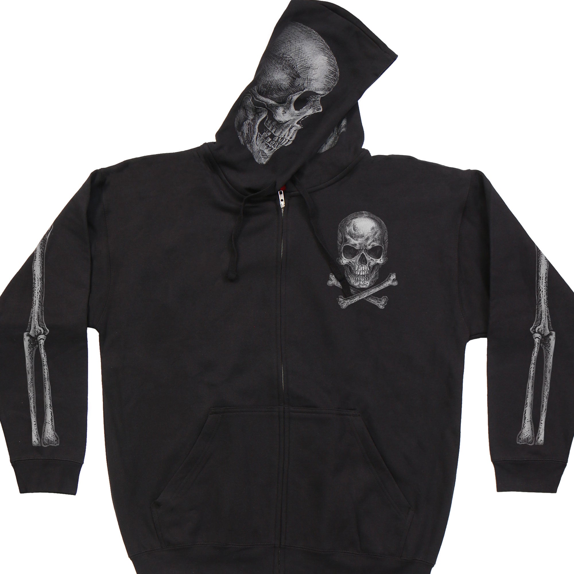 Hot Leathers GMZ4402 Men’s ‘Jolly Roger Skull’ Black Hoodie with Zippe ...