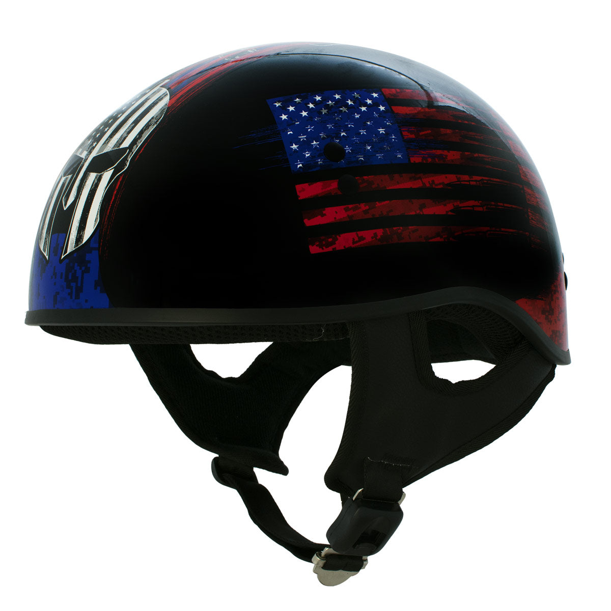 Hot Leathers HLD1044 Gloss Black Warrior Bullet Advanced DOT Skull Half ...