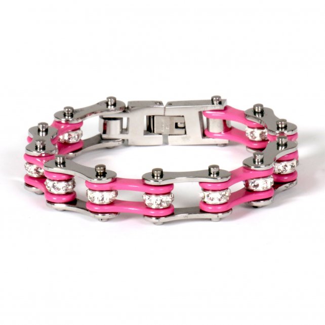 Hot Leathers JWB3102 Pink Motorcycle Chain Stainless Steel Bracelets ...