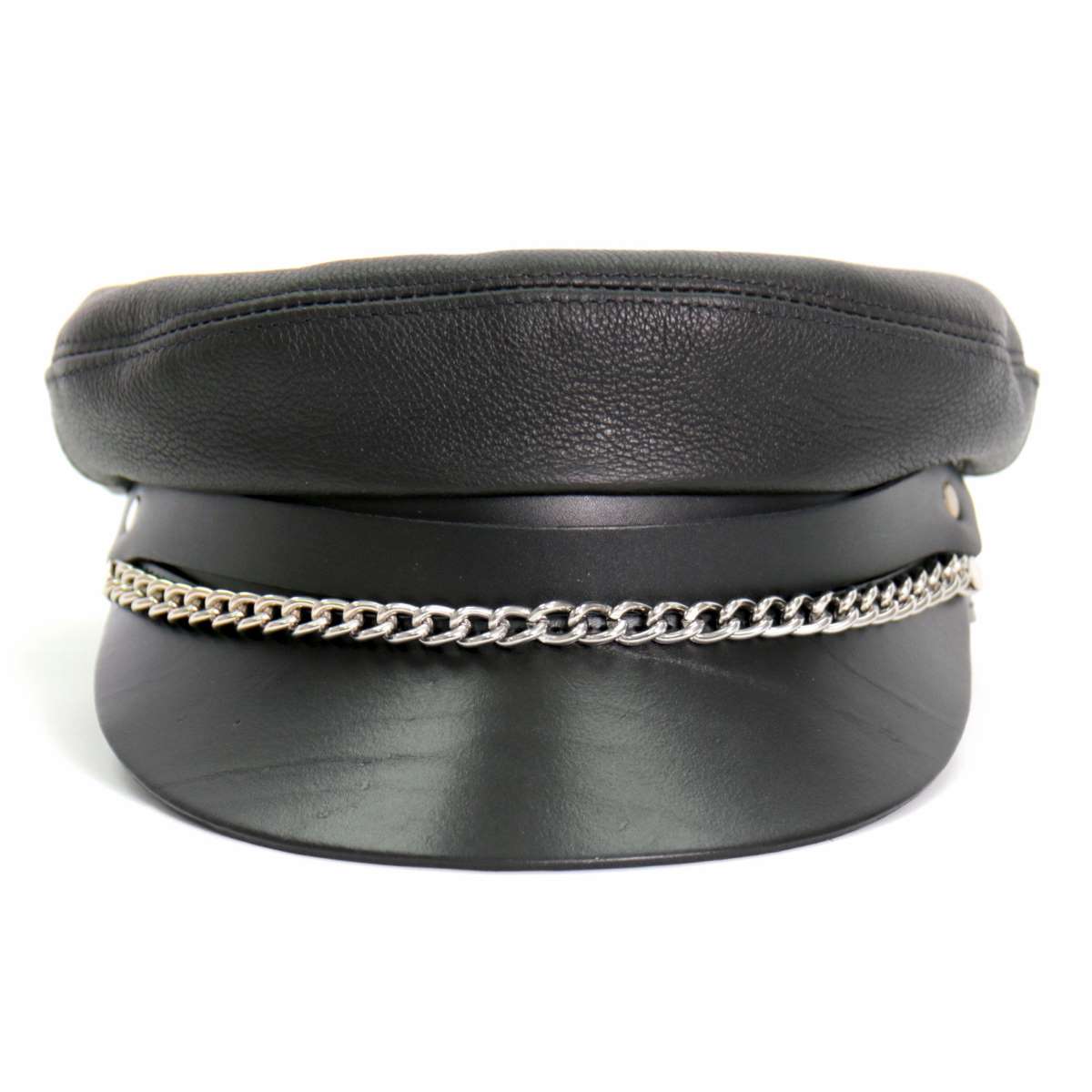 Hot Leathers Flat Top Biker Leather Cap With Chain LHA2004 – Milwaukee ...