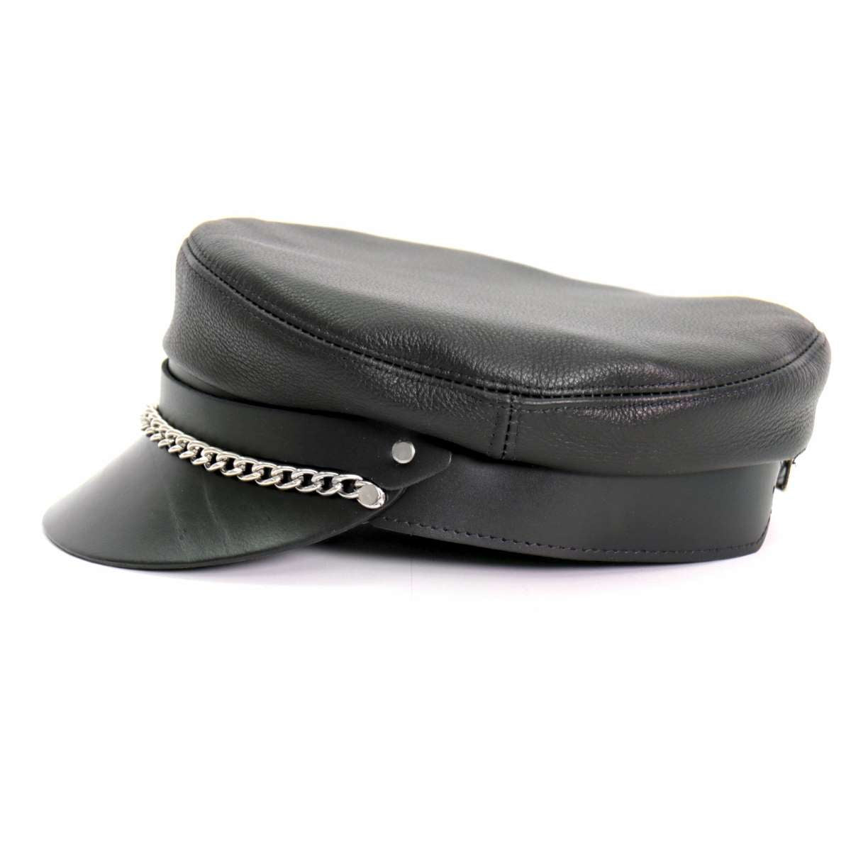 Hot Leathers Flat Top Biker Leather Cap With Chain LHA2004 – Milwaukee ...