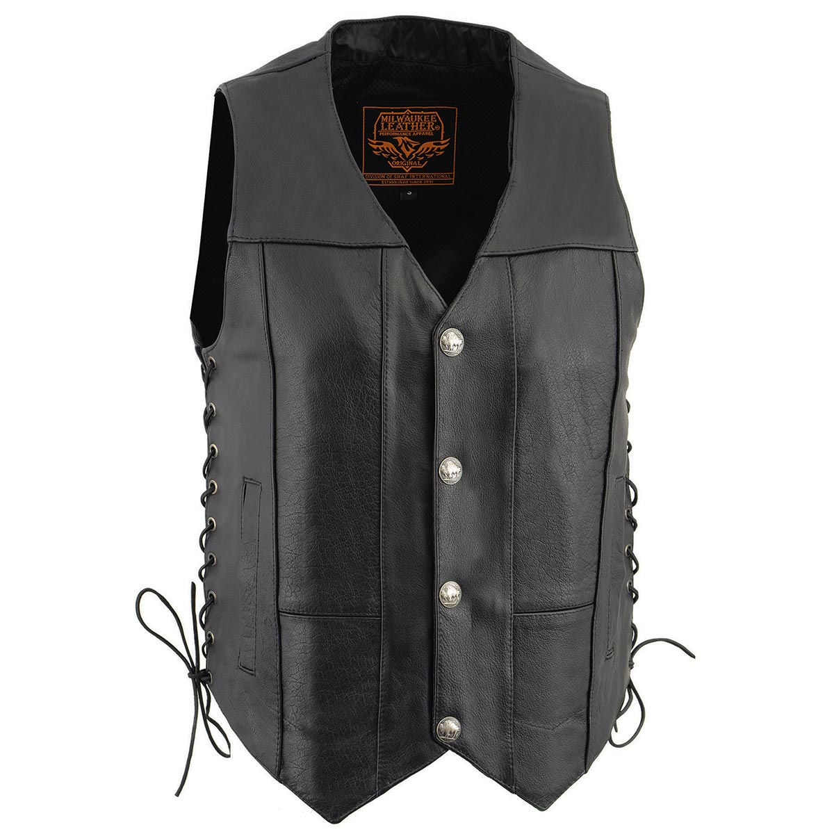 Milwaukee Leather LKM3701 Men's Black Leather Classic V-Neck Motorcycle ...