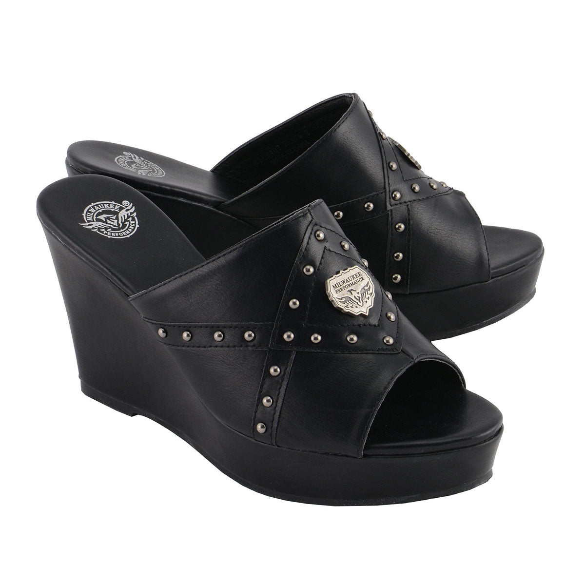 Milwaukee Leather MBL9407 Women's Black Open Toe Fashion Casual Wedge ...