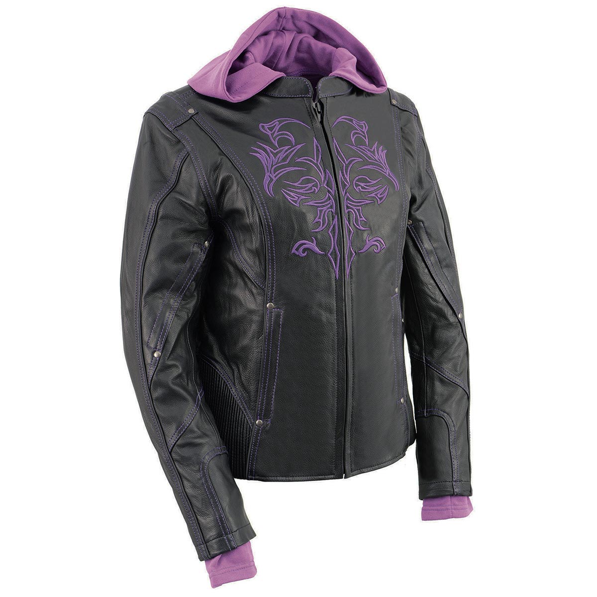 Milwaukee Leather ML2067 Women's 3/4 Black and Purple Leather Hoodie ...