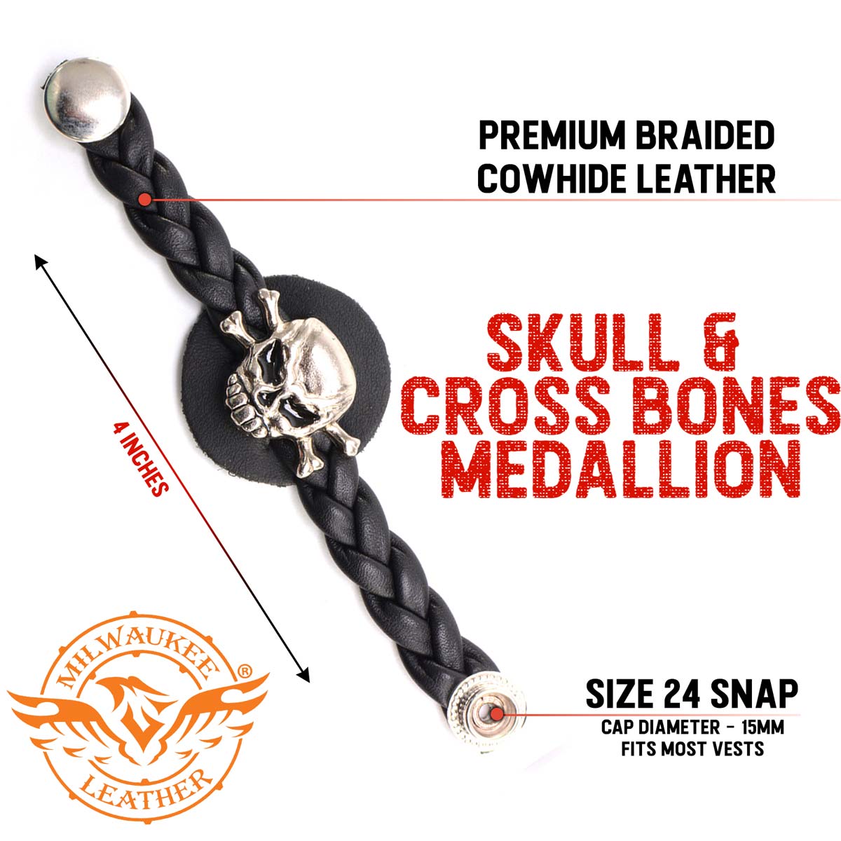Milwaukee Leather MLA1061-Single Skull and Cross Bones Vest Extender ...