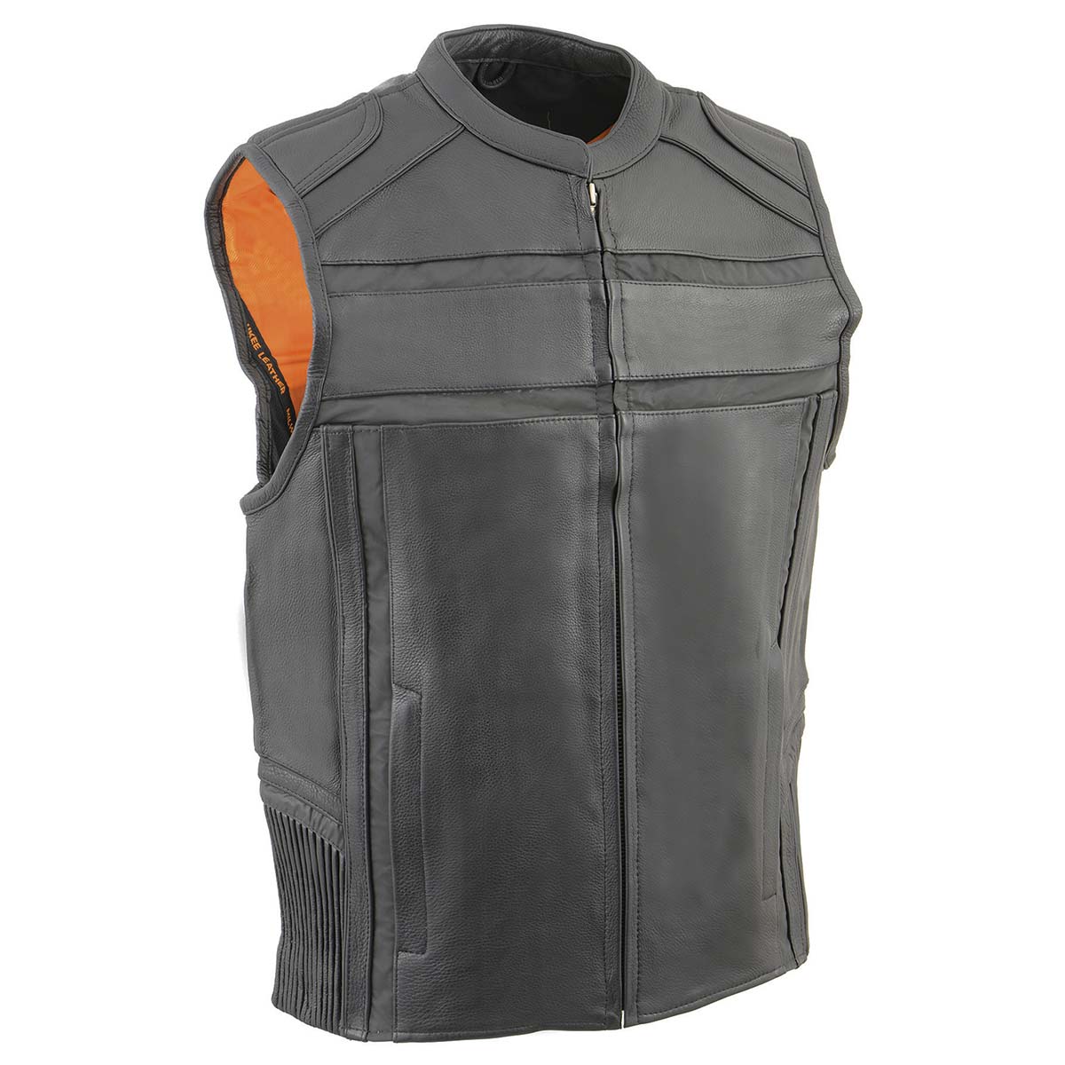 Milwaukee Leather MLM3560 Men's Black Leather Vest - Reflective Piping ...