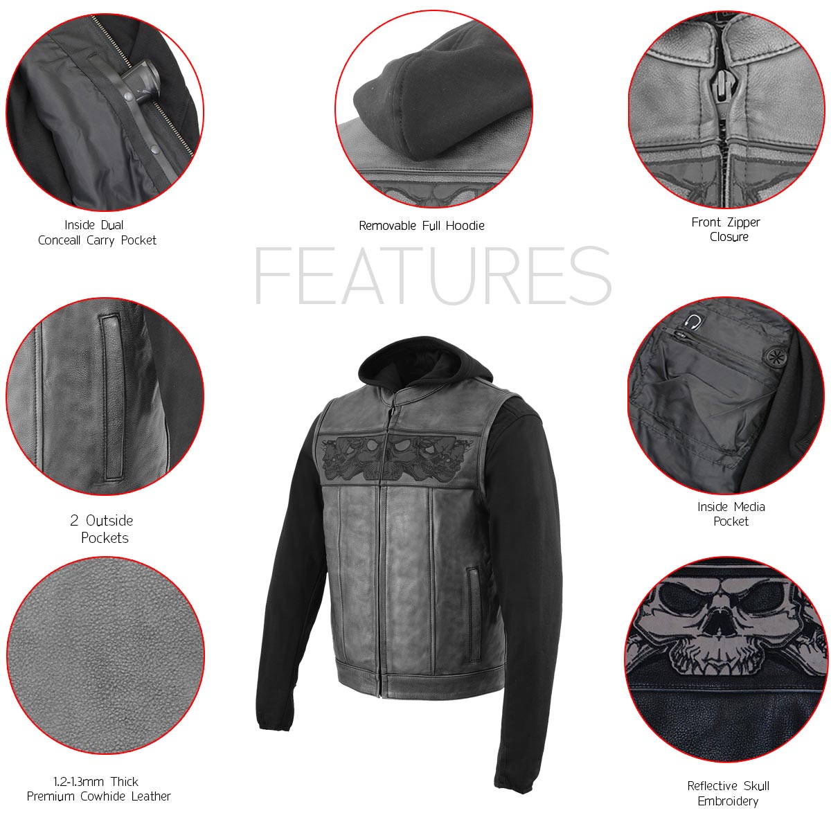 Milwaukee Leather MLM3563 Men's Leather Vest w/ Removeable Hoodie ...