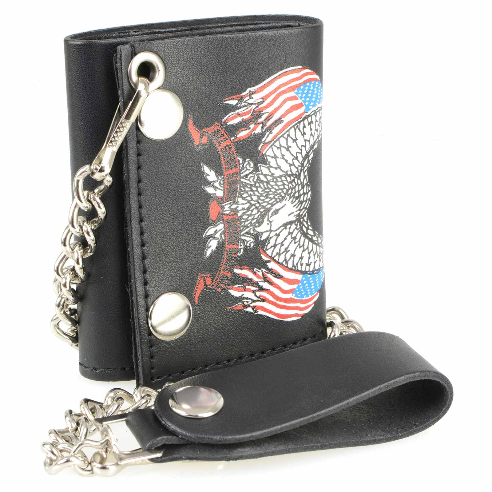 Milwaukee Leather MLW7837 Men's 4” Leather “Eagle w/ Flag” Tri-Fold ...