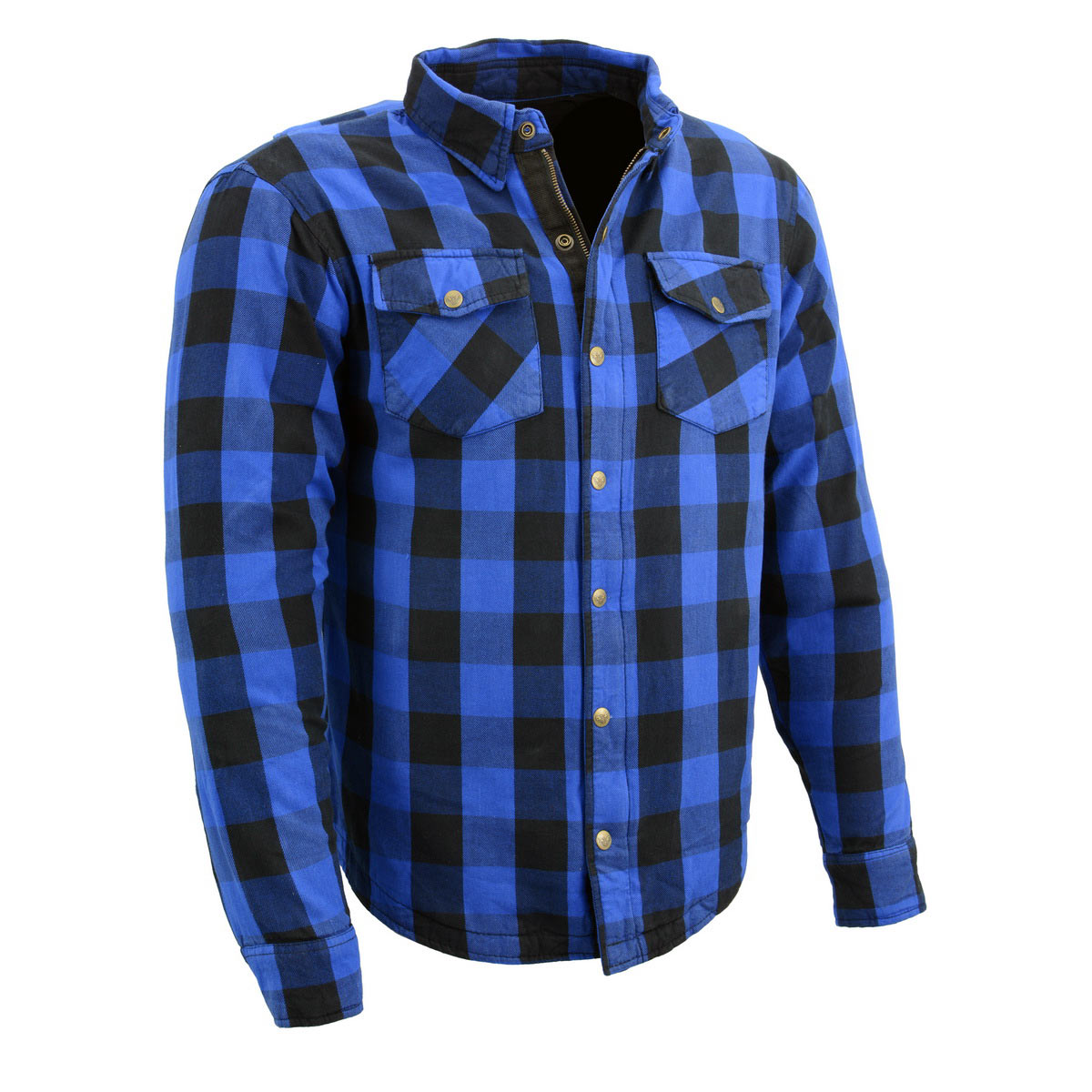 Milwaukee Leather Men's Plaid Flannel Blue Biker Shirt with CE Approved ...