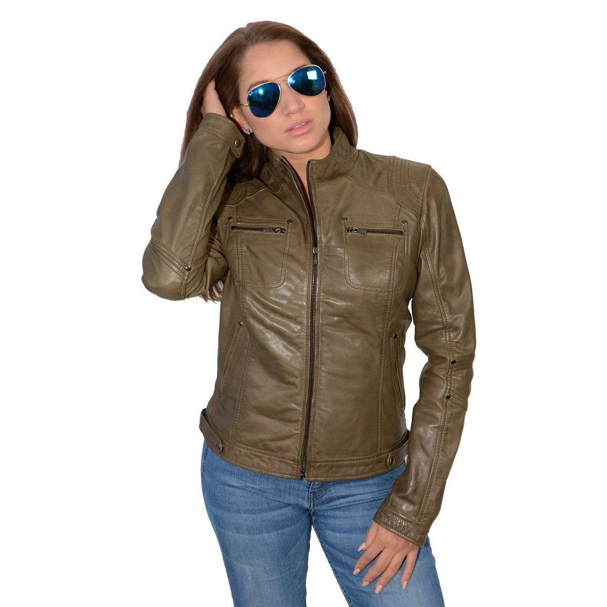 Milwaukee Leather SFL2800 Women's Racer Olive Stand Up Collar ...