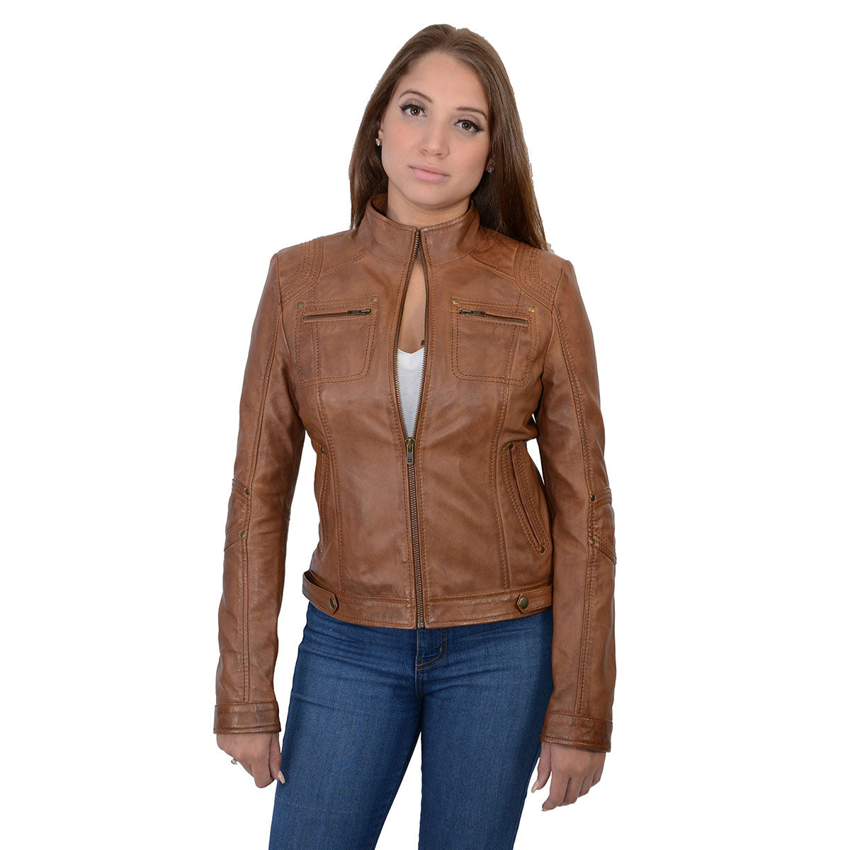 Milwaukee Leather SFL2800 Women's Racer Whiskey Stand Up Collar ...