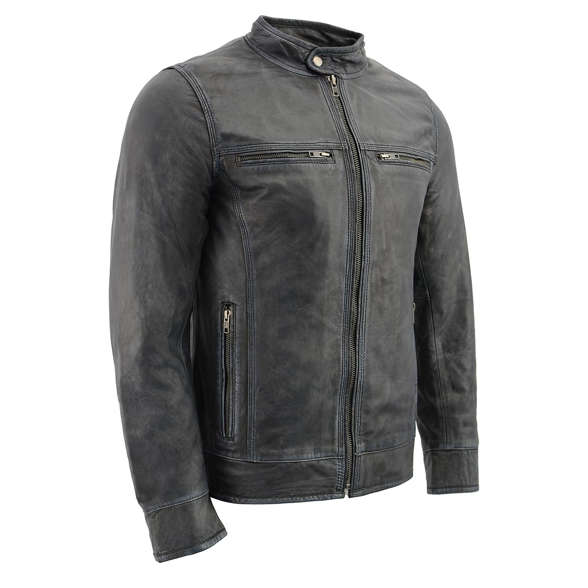 Milwaukee Leather SFM1830 Men's 'Cafe Racer' Triple Stitch Black and ...