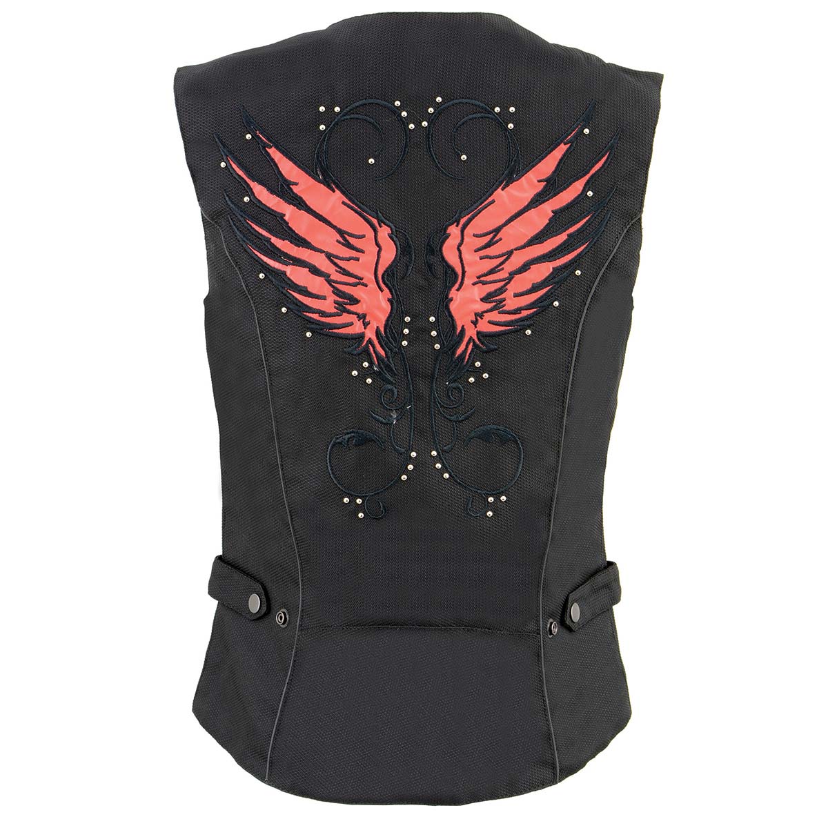 Milwaukee Leather SH1955 Ladies Black and Red Textile Vest with Wing ...