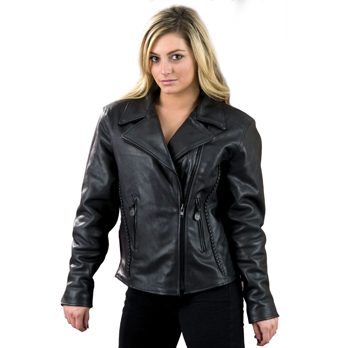Milwaukee Leather SH7023 Women's 'Braided' Black Leather Jacket with ...