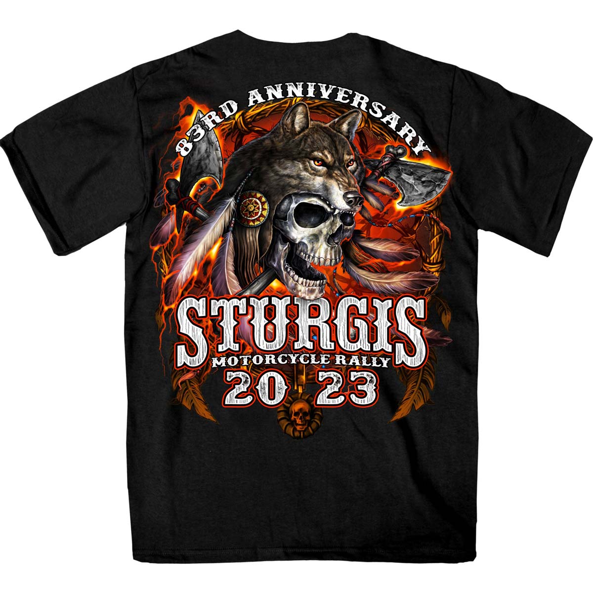 Hot Leathers SPB1086 Men’s Black 2023 Sturgis Native Wolf T-Shirt ...
