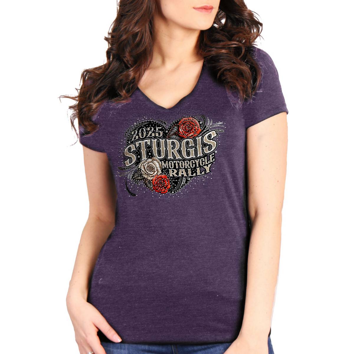 2025 Sturgis Women's Motorcycle Rally Leather Wings Purple Ladies T-Sh ...