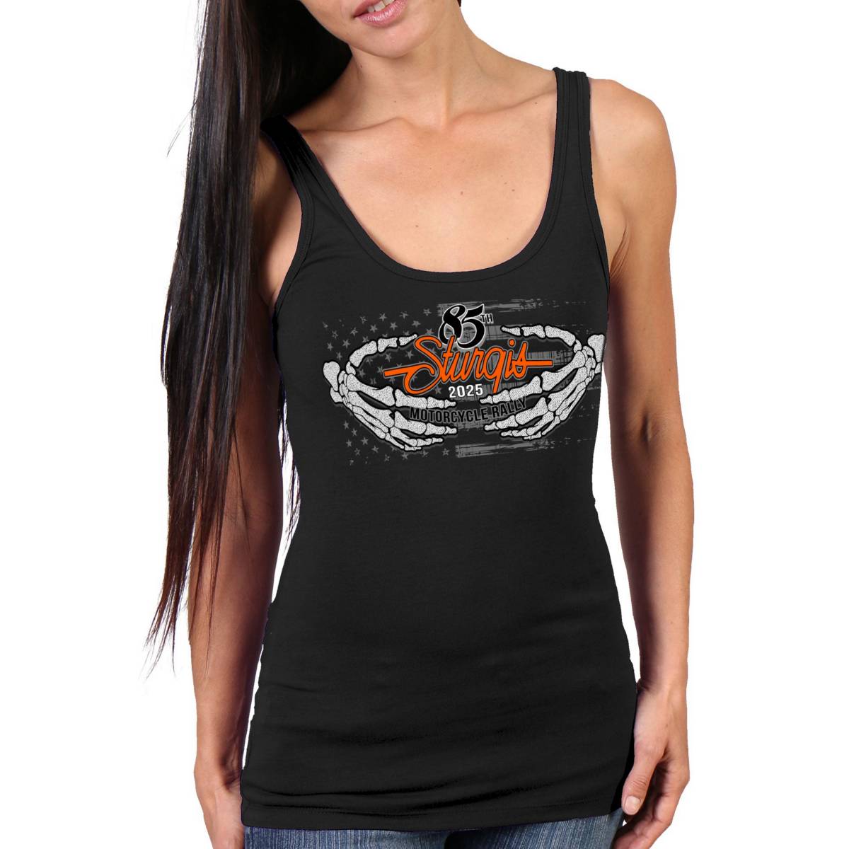 2025 Sturgis Women's Motorcycle Rally Skeleton Hands Ash Ladies Tank ...