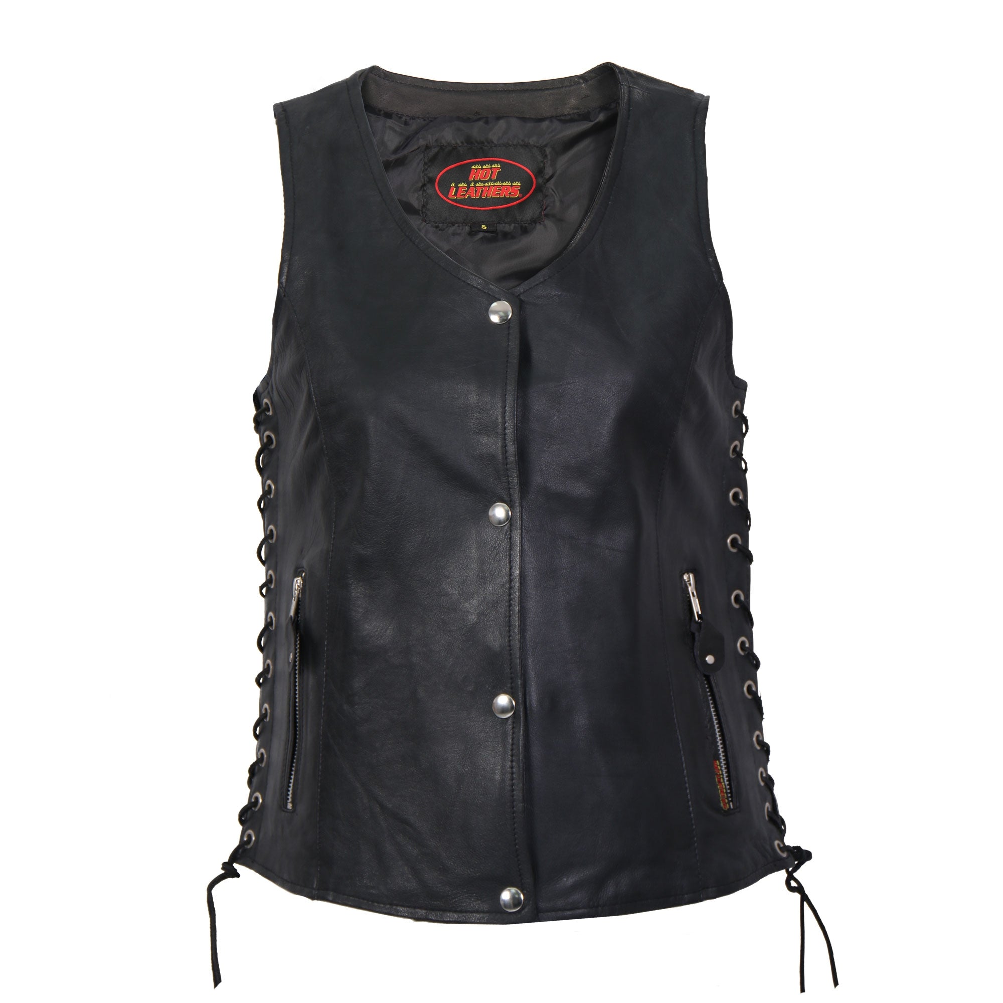 Hot Leathers VSL1010 Ladies Black Lambskin Side Lace Vest – Milwaukee ...