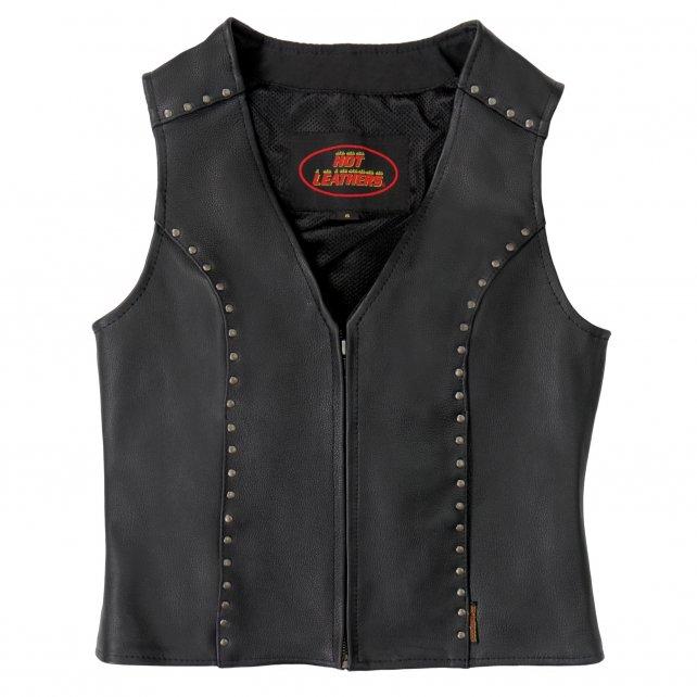 Hot Leathers VSL1015 Ladies Studded Black Leather Vest with V-Neck ...